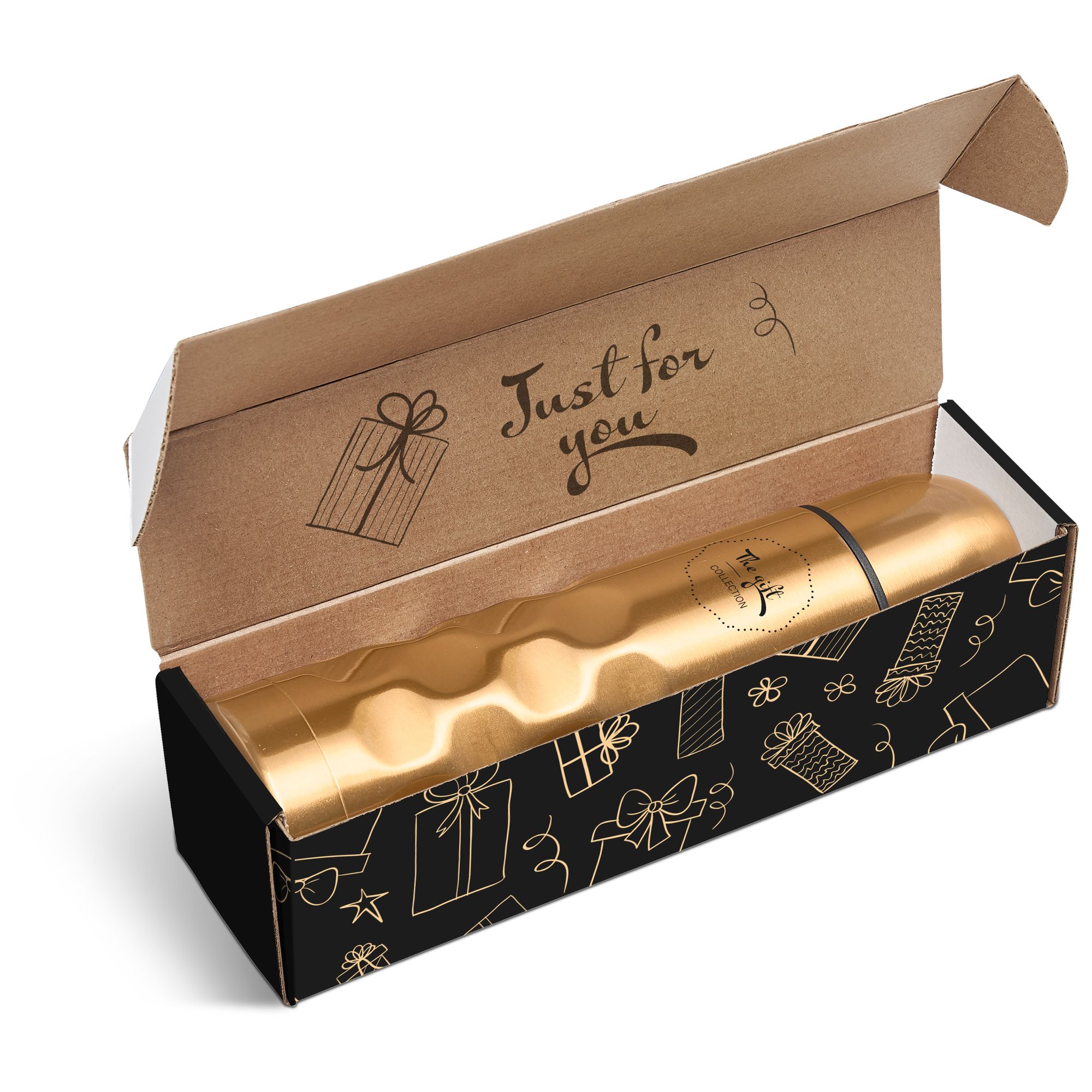 meteor flask in megan custom gift box - gold | Unplugged Brand Exposure