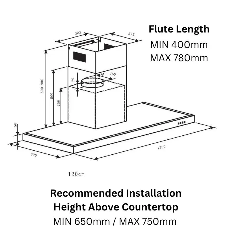 Falco 120cm Wall Mount T-Shaped Extractor FAL-90-2245SG | Appliance World