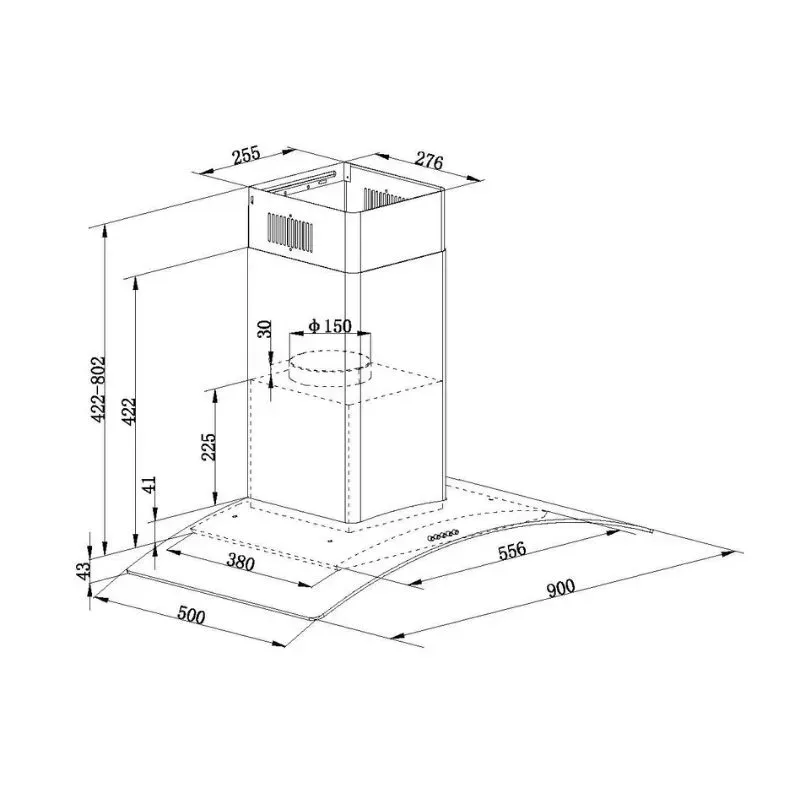 Falco 90cm Curved Wall Mount Chimney Extractor FAL-90-38SG-B ...
