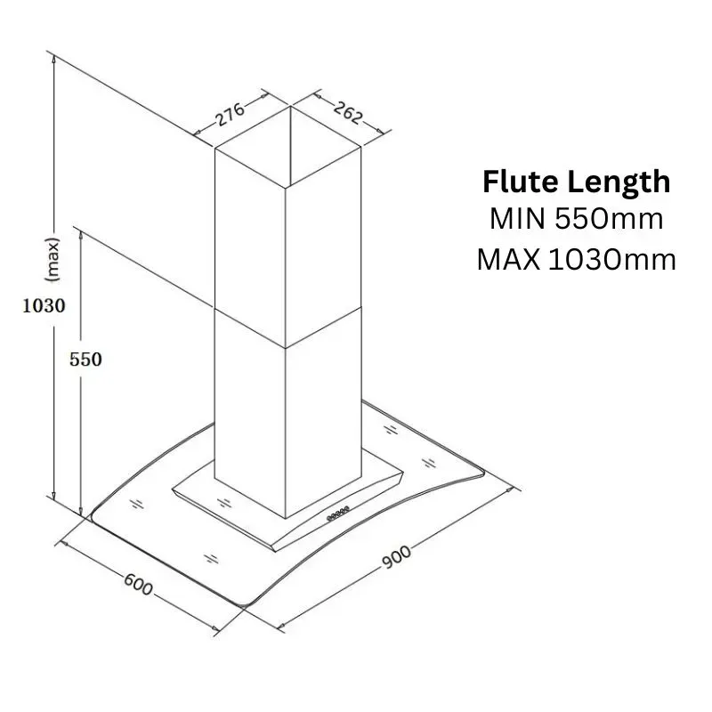 Falco 90cm Island Curved Glass Extractor FAL-90-IS90A | Appliance World