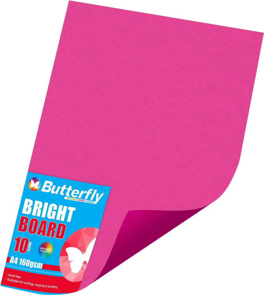 160gsm bright board - a4 - pink - 10 pack | Folio Office National