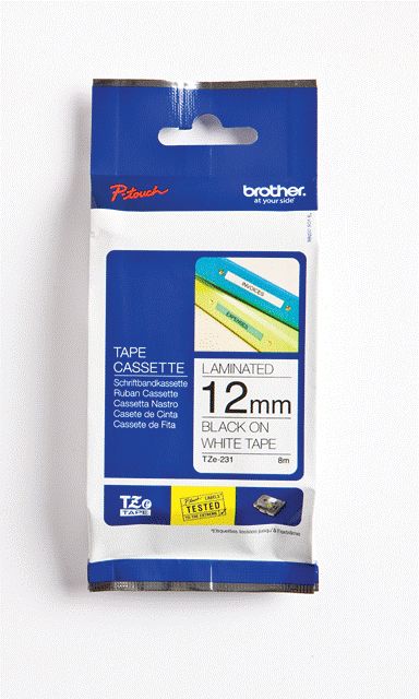 laminated tze tapes - 12mm x 8m - black on white | Office National