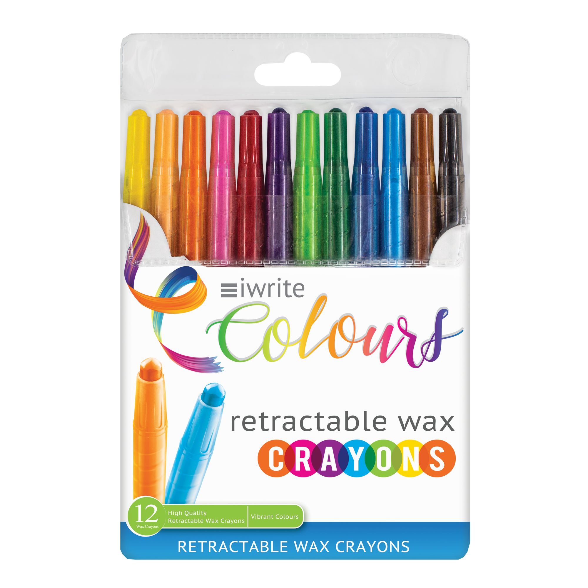 retractable wax crayons - assorted 12 pack | Folio Office National