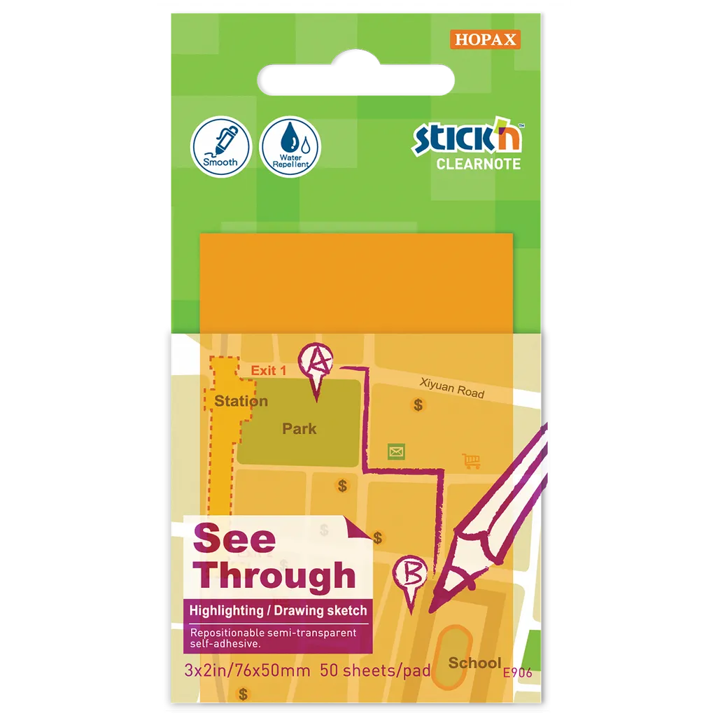 clear notes - 76 x 51mm - orange - 50 sheet | Office National