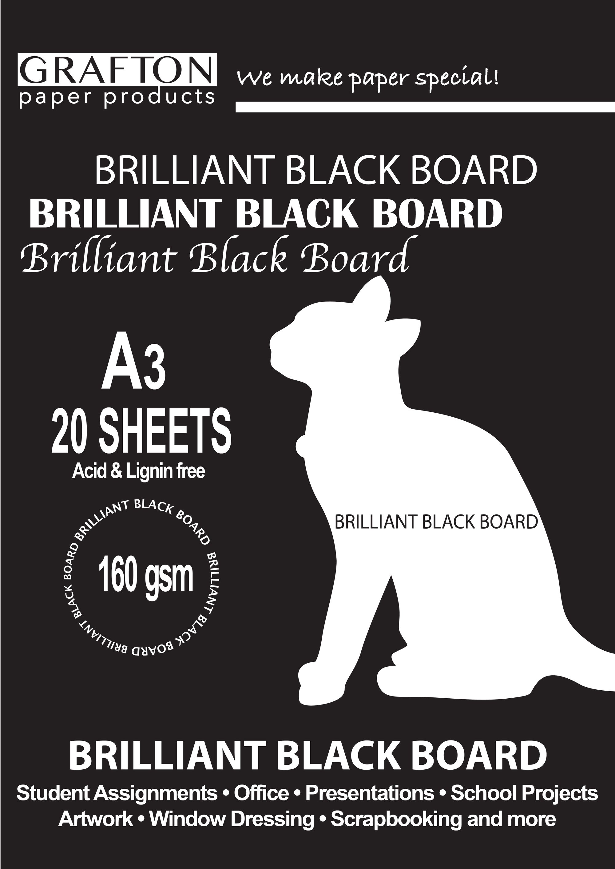 160gsm board pads - a3 20 sheets black | PMB Office National
