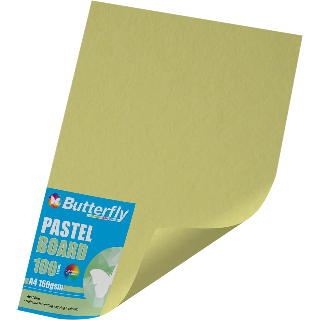 160gsm pastel board - a4 - yellow - 100 pack | Folio Office National