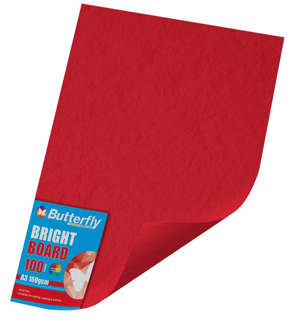 160gsm bright board - a3 - red - 100 pack | Folio Office National