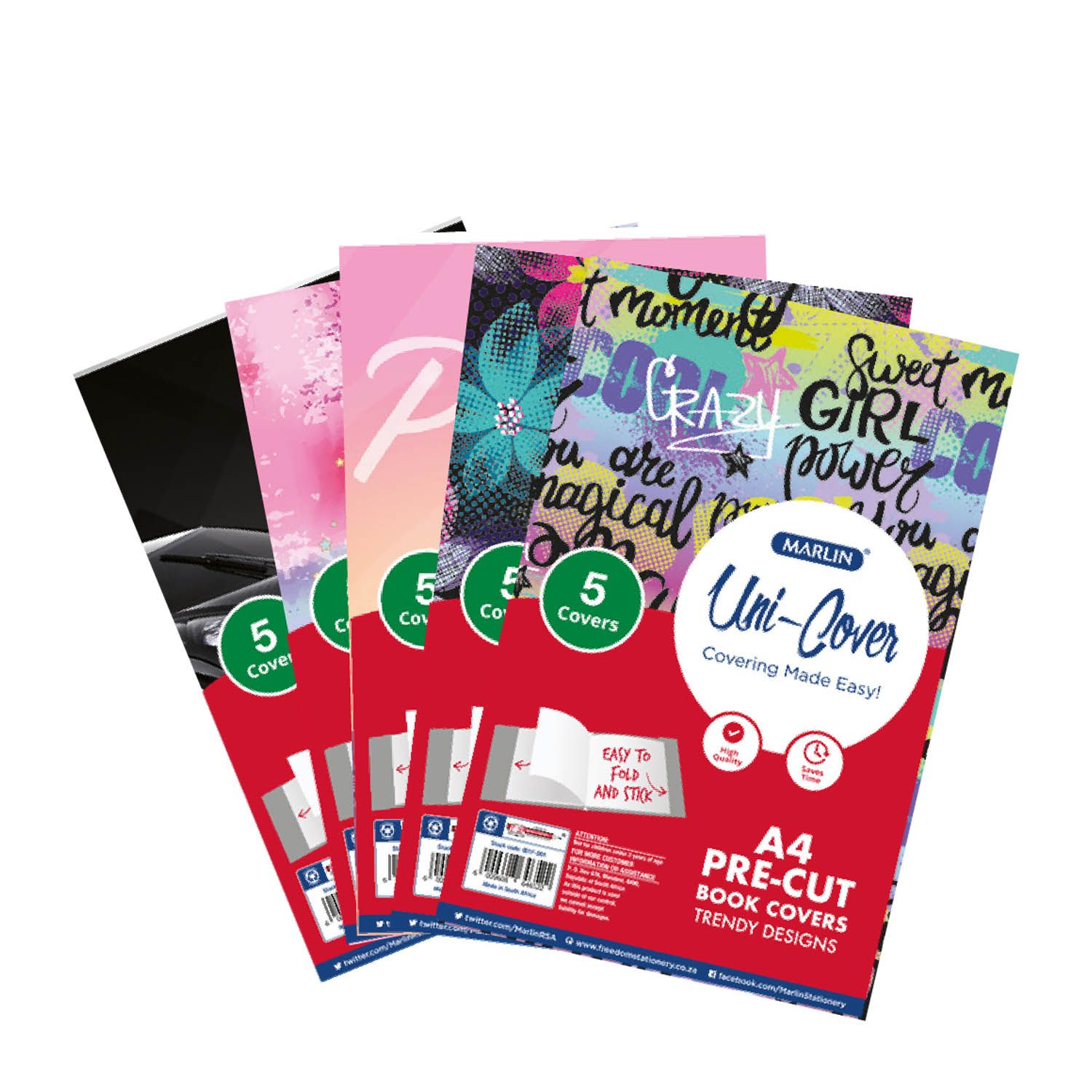 precut book covers - a4 - fancy designs - 5 pack | PMB Office National