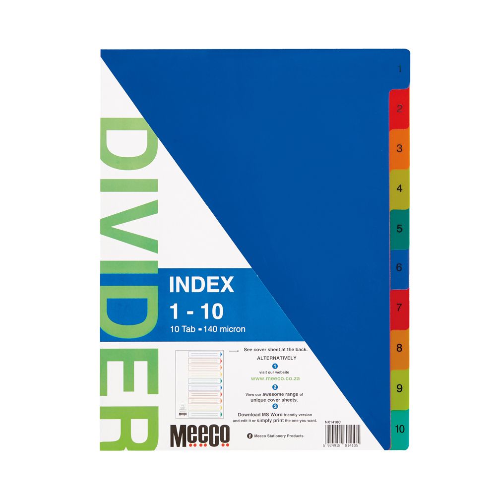a4 polypropylene dividers - 1-10 numbered - rainbow | Office National