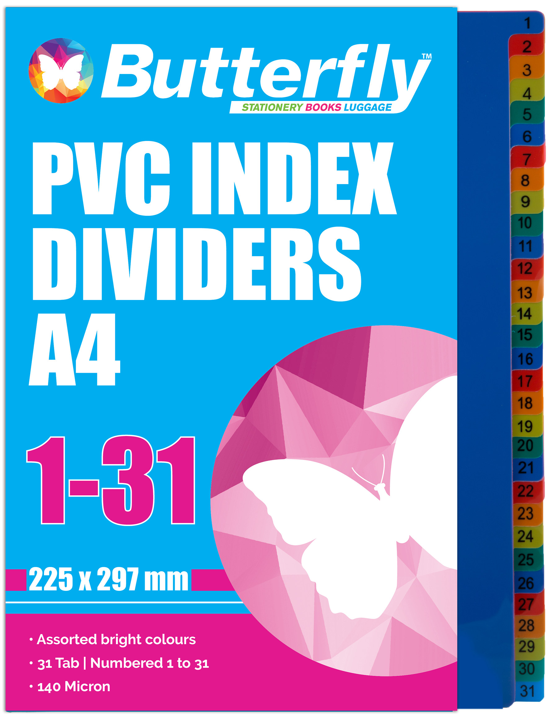 butterfly - a4 polyprop dividers - 1-31 tab - assorted | PMB Office ...