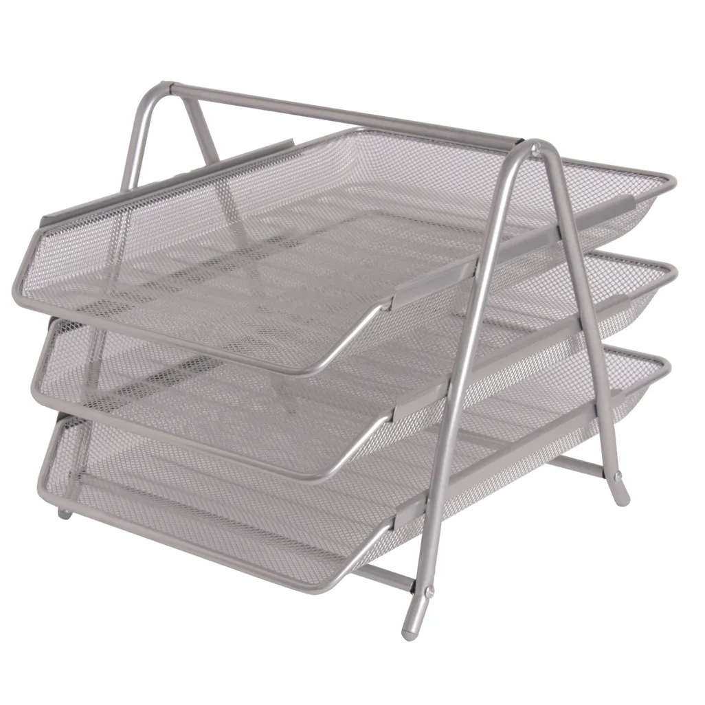 mesh steel desk range - letter tray 3-tier - silver | Office National