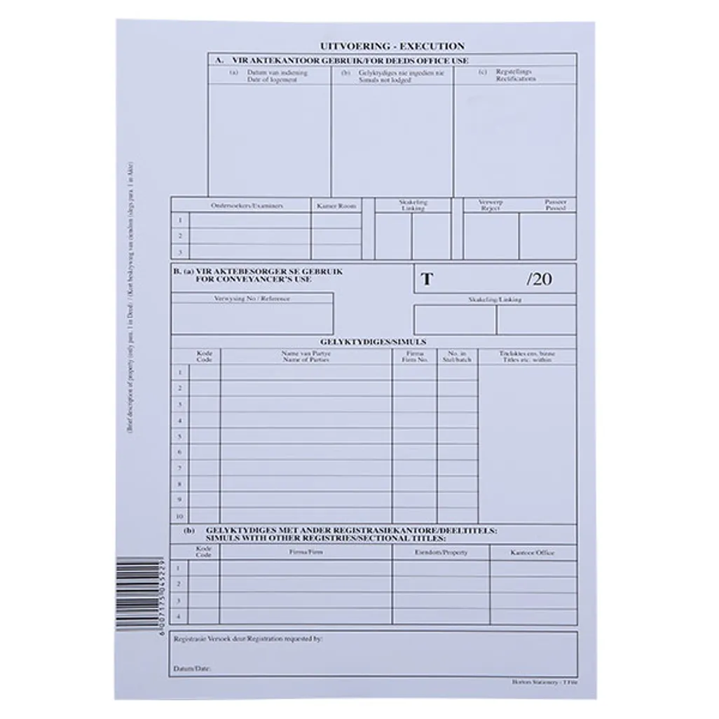 deed lodgement cover & high court forms - t file - execution cover for ...
