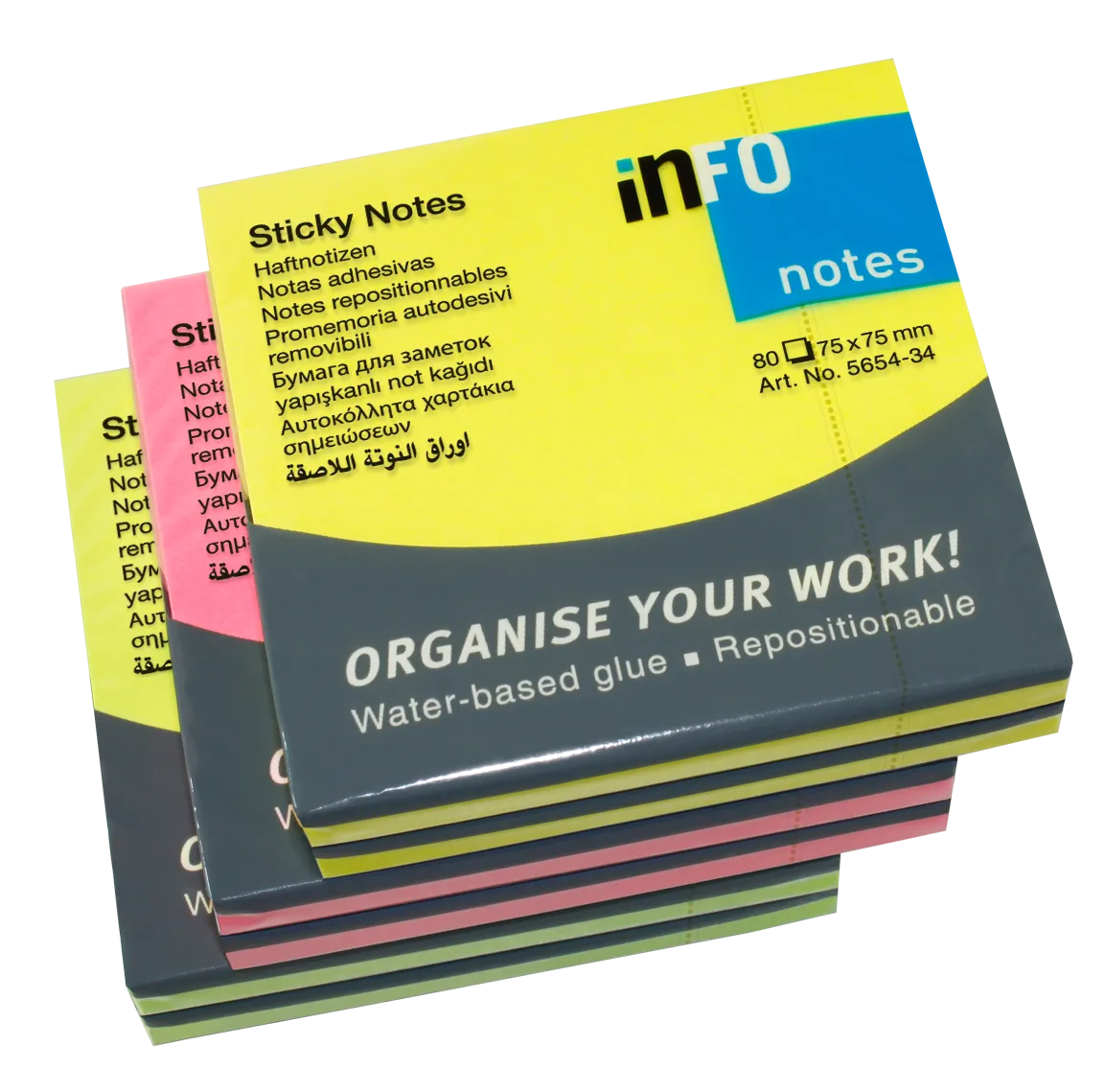 sticky notes - 75 x75mm 80 sheets - assorted bright - 6 pack | Office ...
