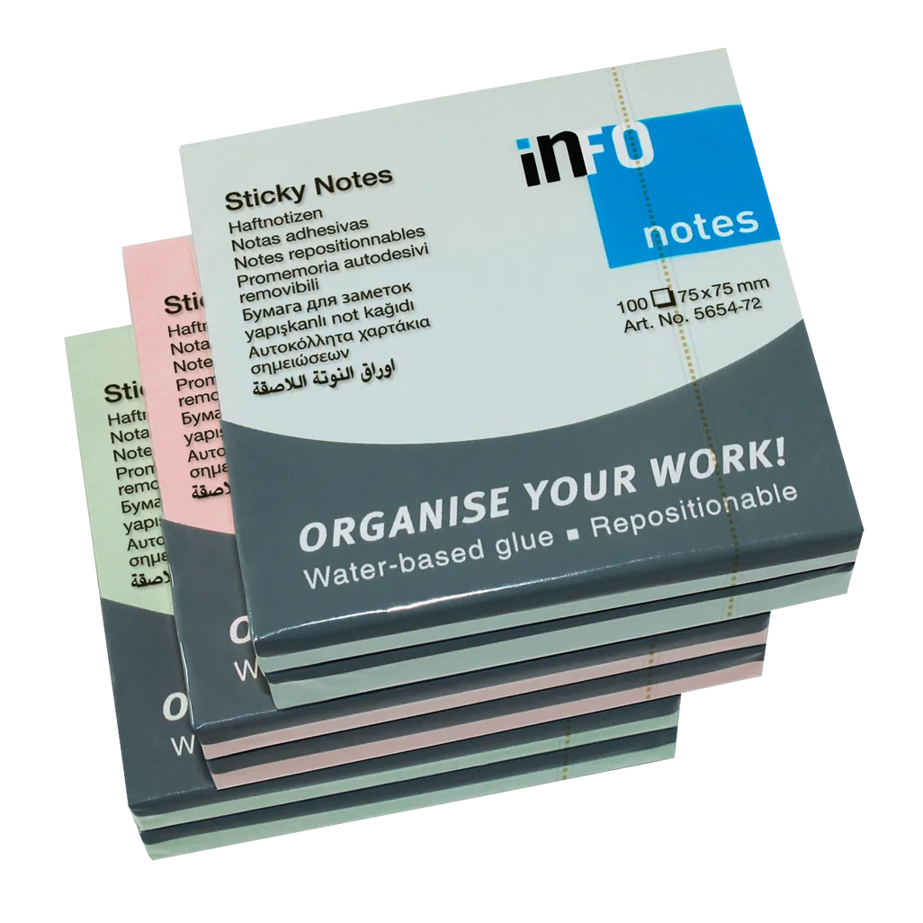 sticky notes - 75 x75mm 100 sheets - assorted pastel - 6 pack | Office ...