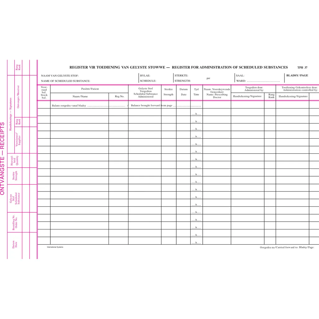 registers - habitual drug register tph37 | Office National