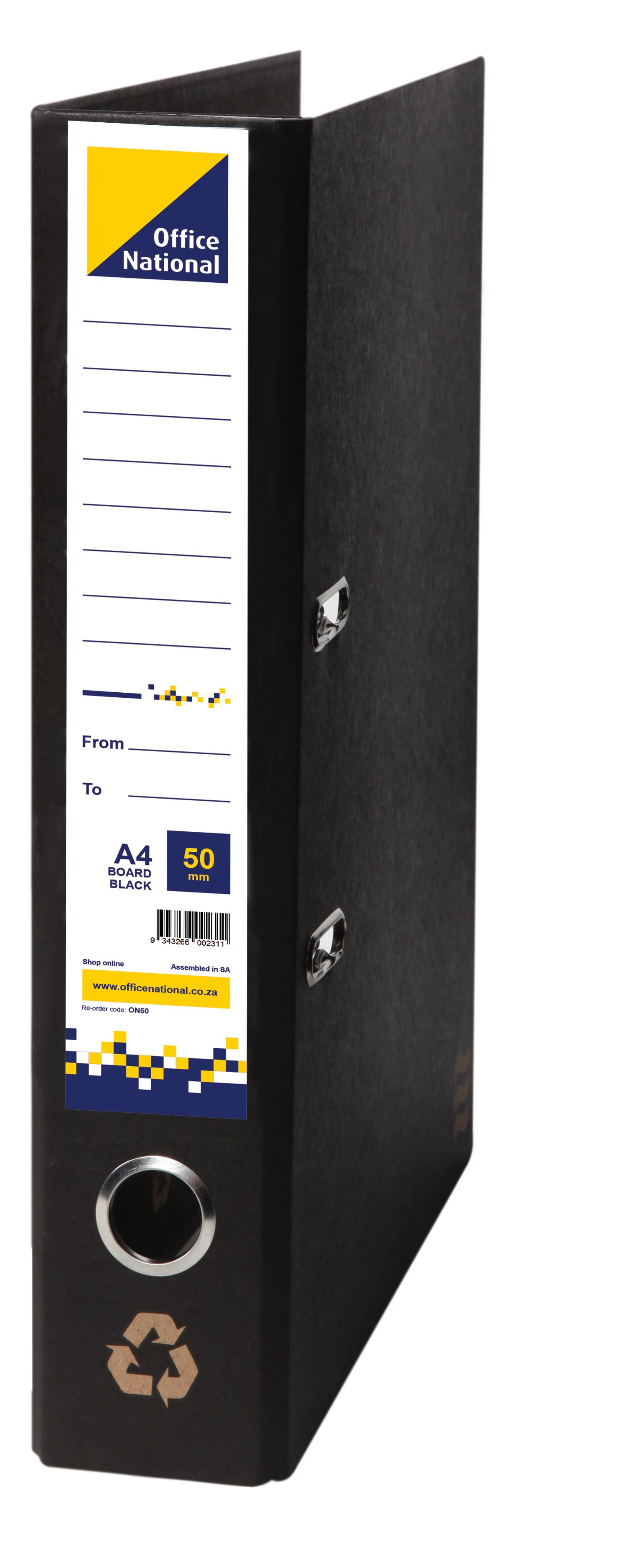 a4 board lever arch files - 50mm - black | Office National