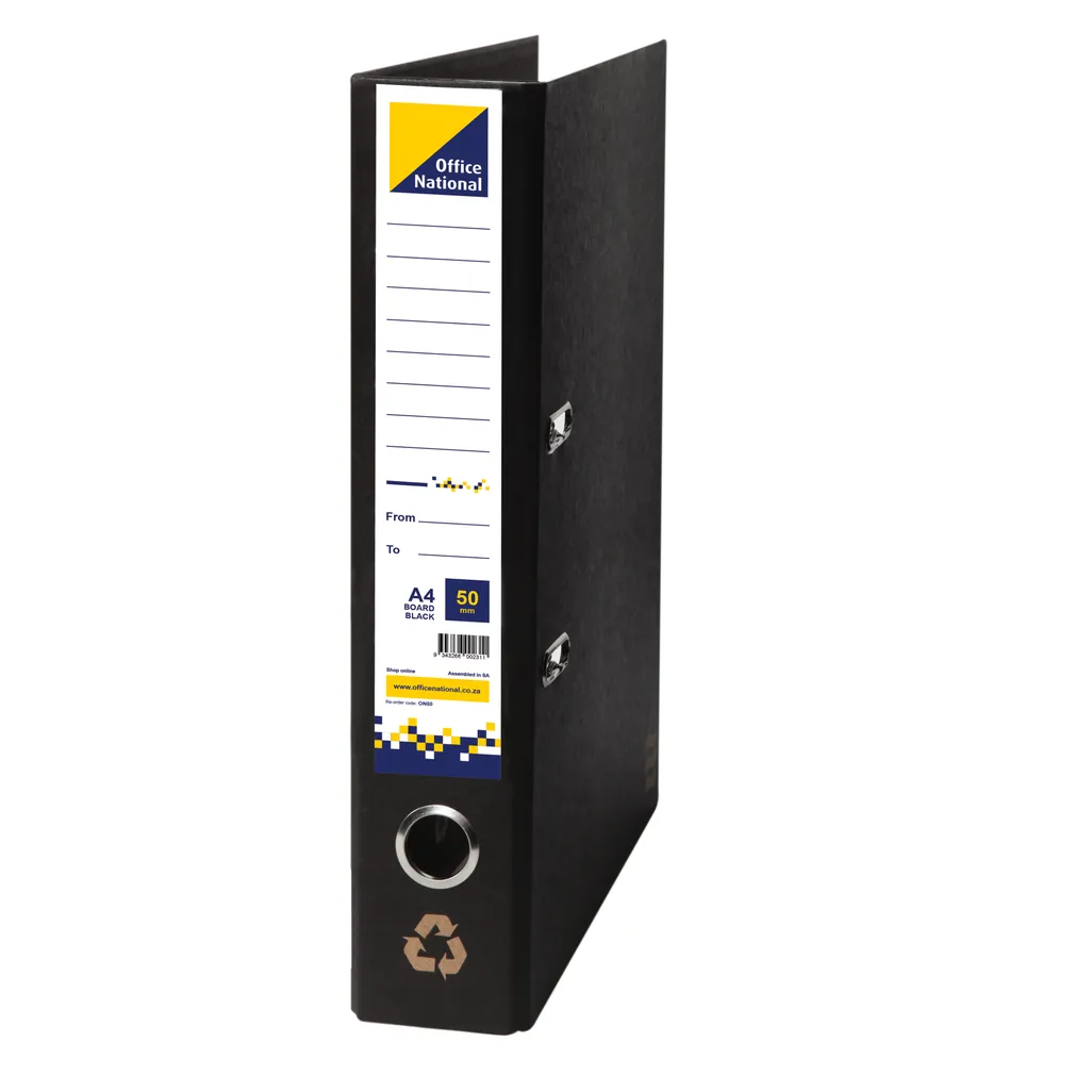 a4 board lever arch files - 50mm - black | Office National