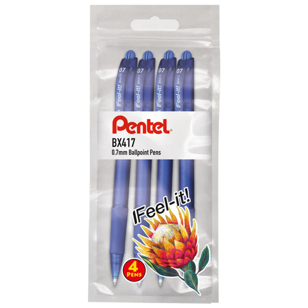 feel-it retractable ballpoint pen - 0.7mm - blue - 4 pack | Office National