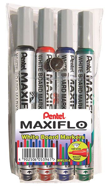 maxiflo "pump-it!" whiteboard marker - 4.0mm - assorted - 4 pack ...