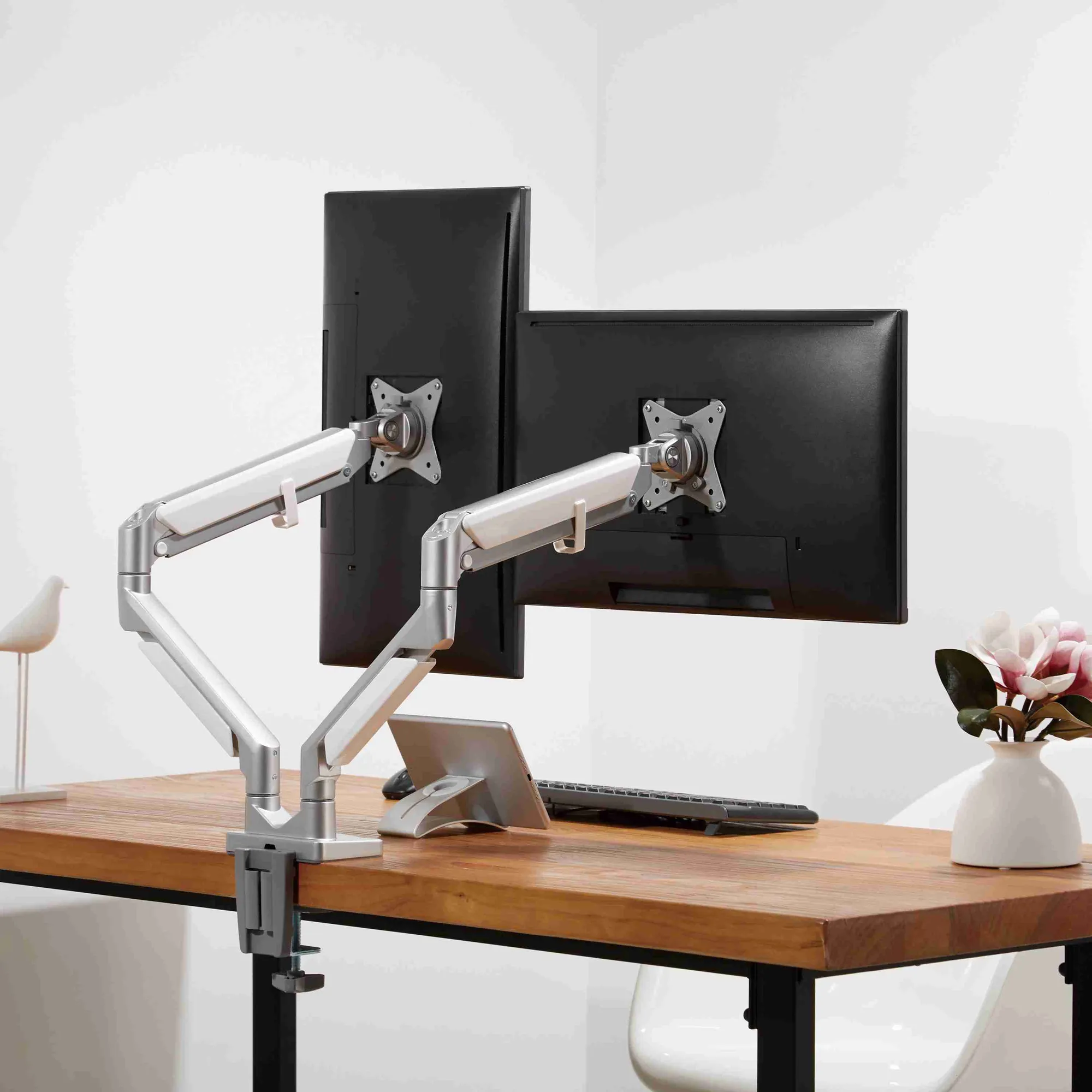 monitor clamp brackets - double - silver | Pen & Ink Office National