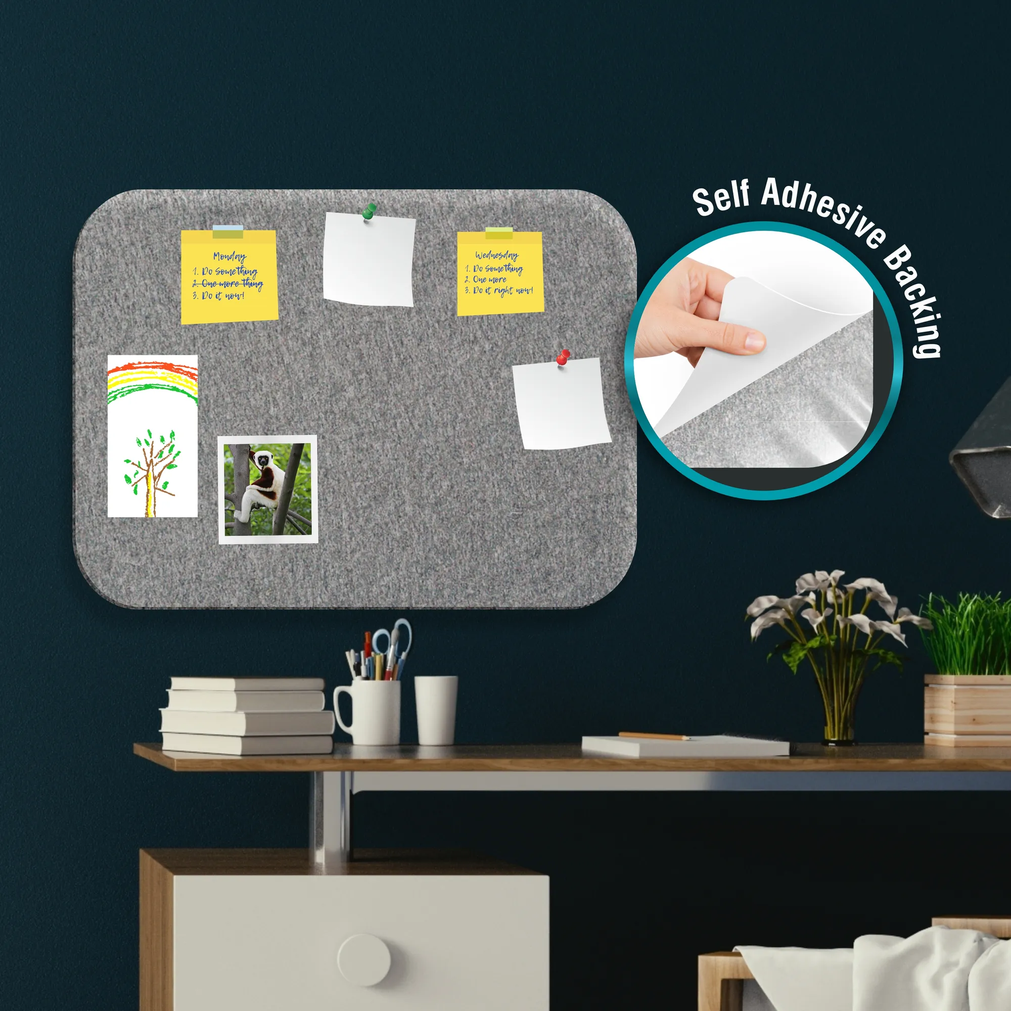 adhesive frameless pin boards - 600 x 450mm - grey | Office National