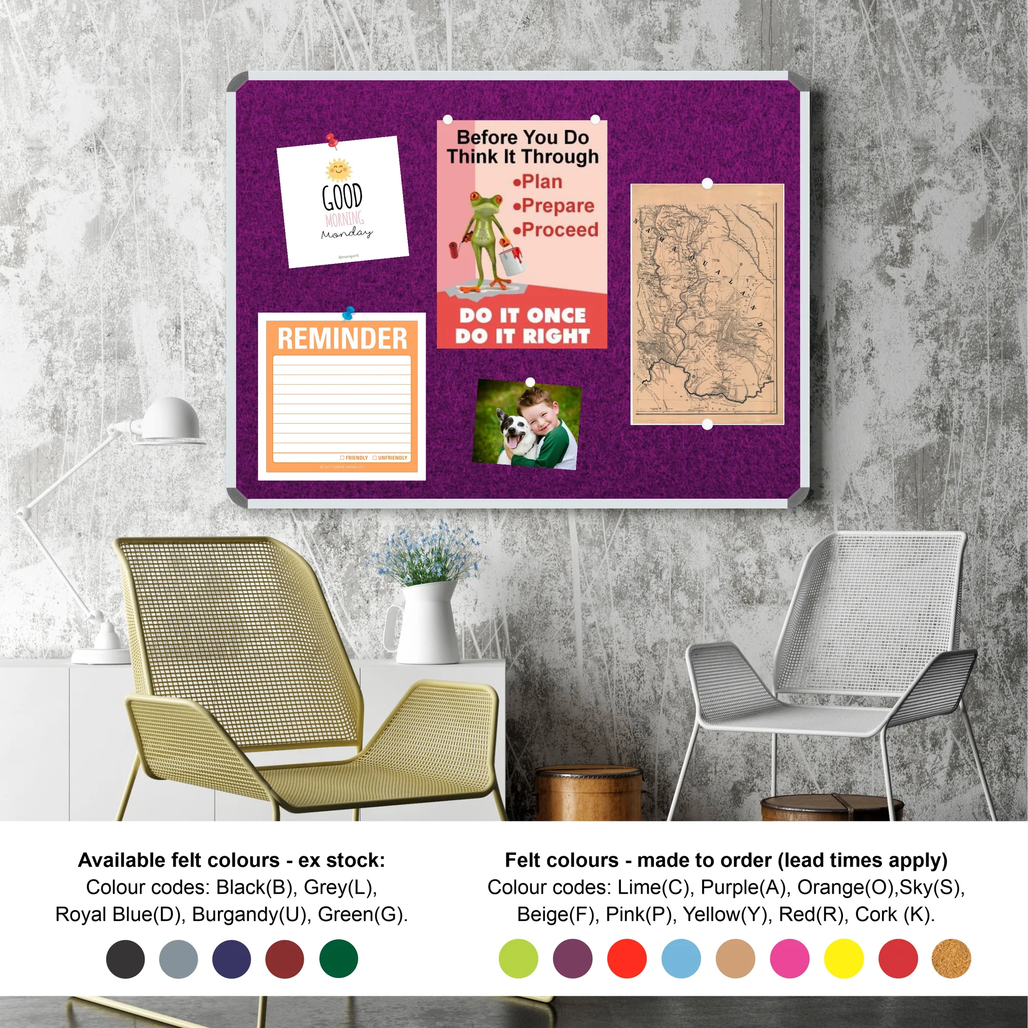 aluminium frame info boards - 1000 x 1000mm - purple | Ribbens Office ...