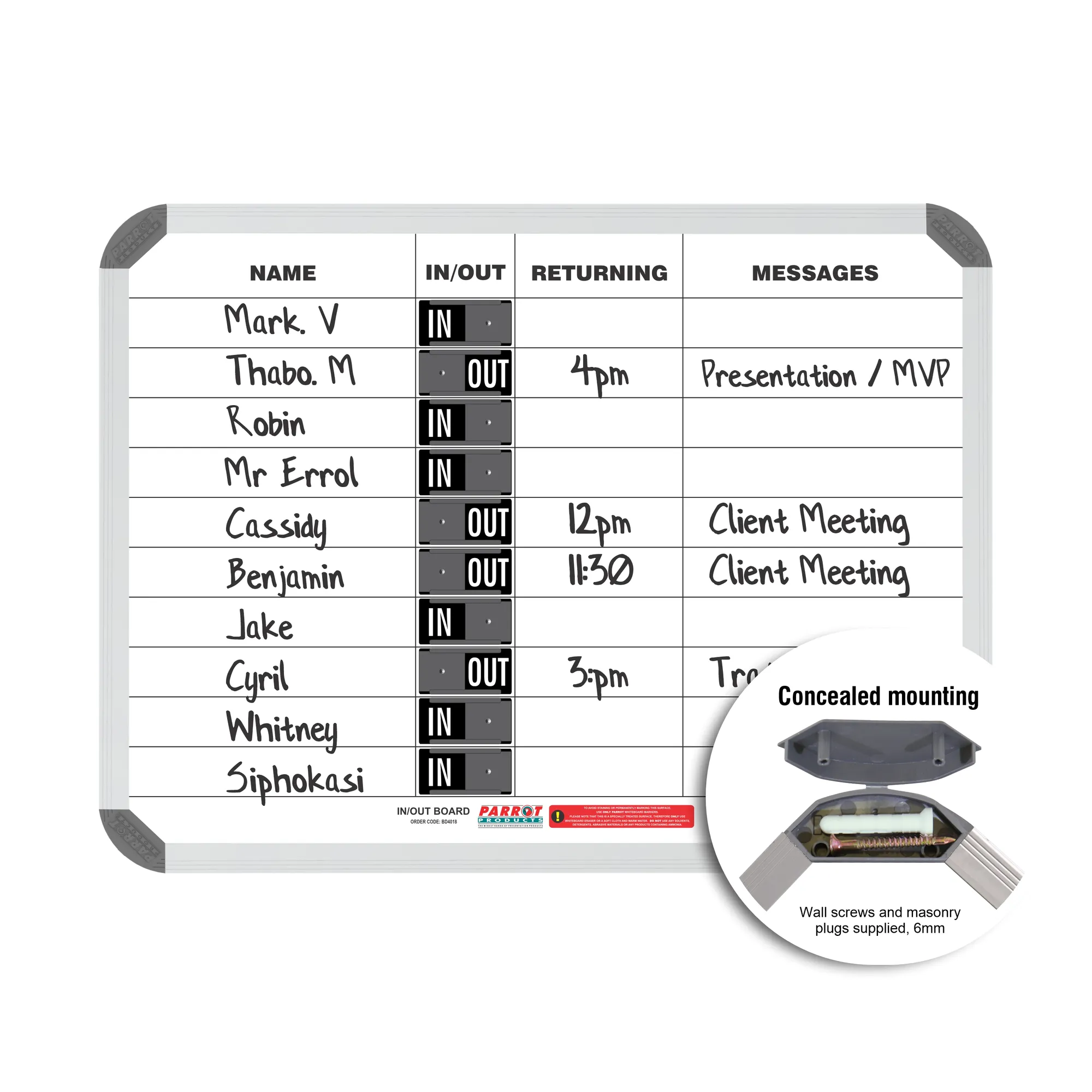 magnetic in / out boards - 600 x 450mm 10 names | Office National