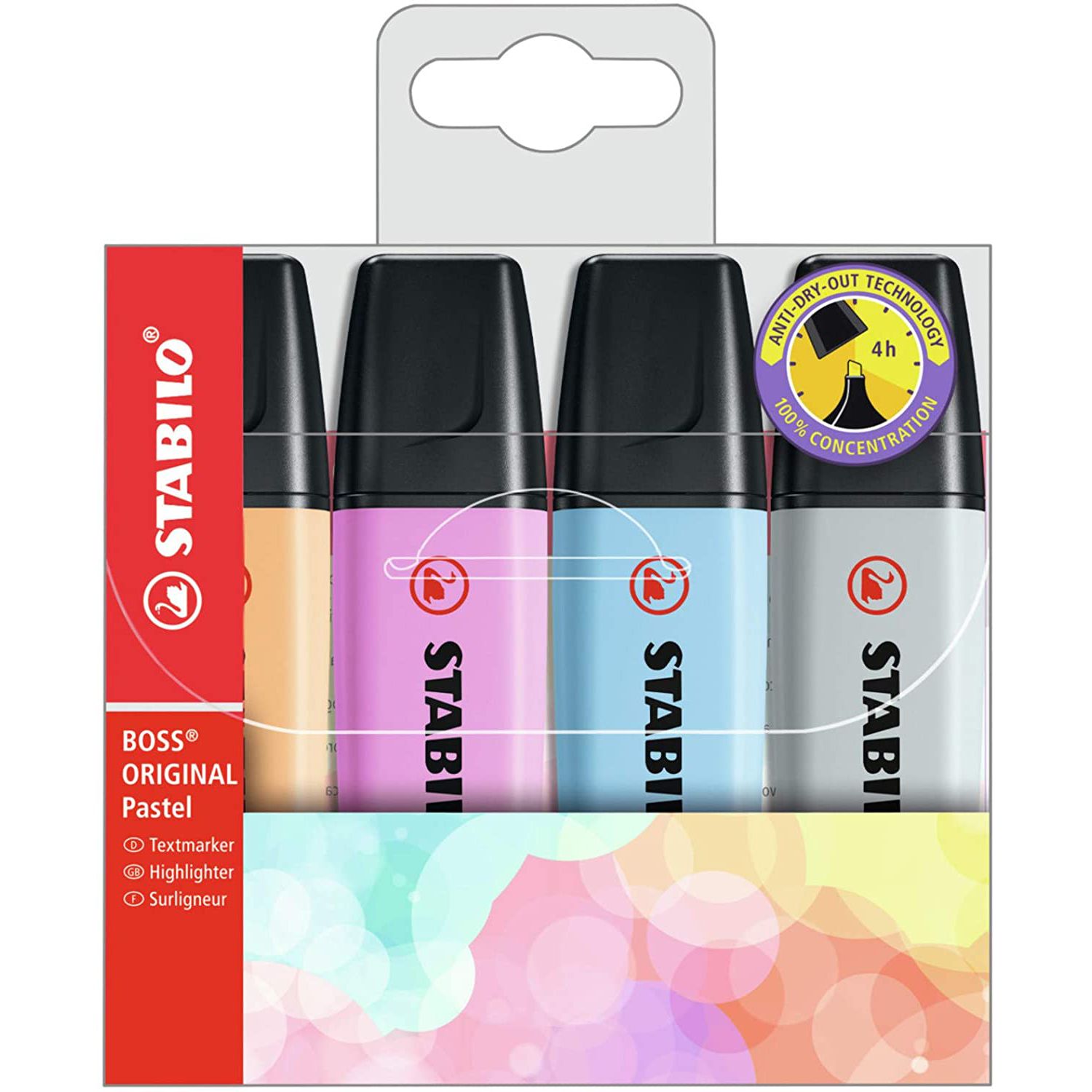 highlighter - 2mm-5mm - assorted pastel - 4 pack | Office National
