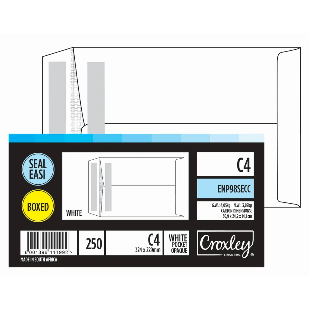 c4 envelopes 324 x 229mm - seal easi - white - 250 pack | Office National