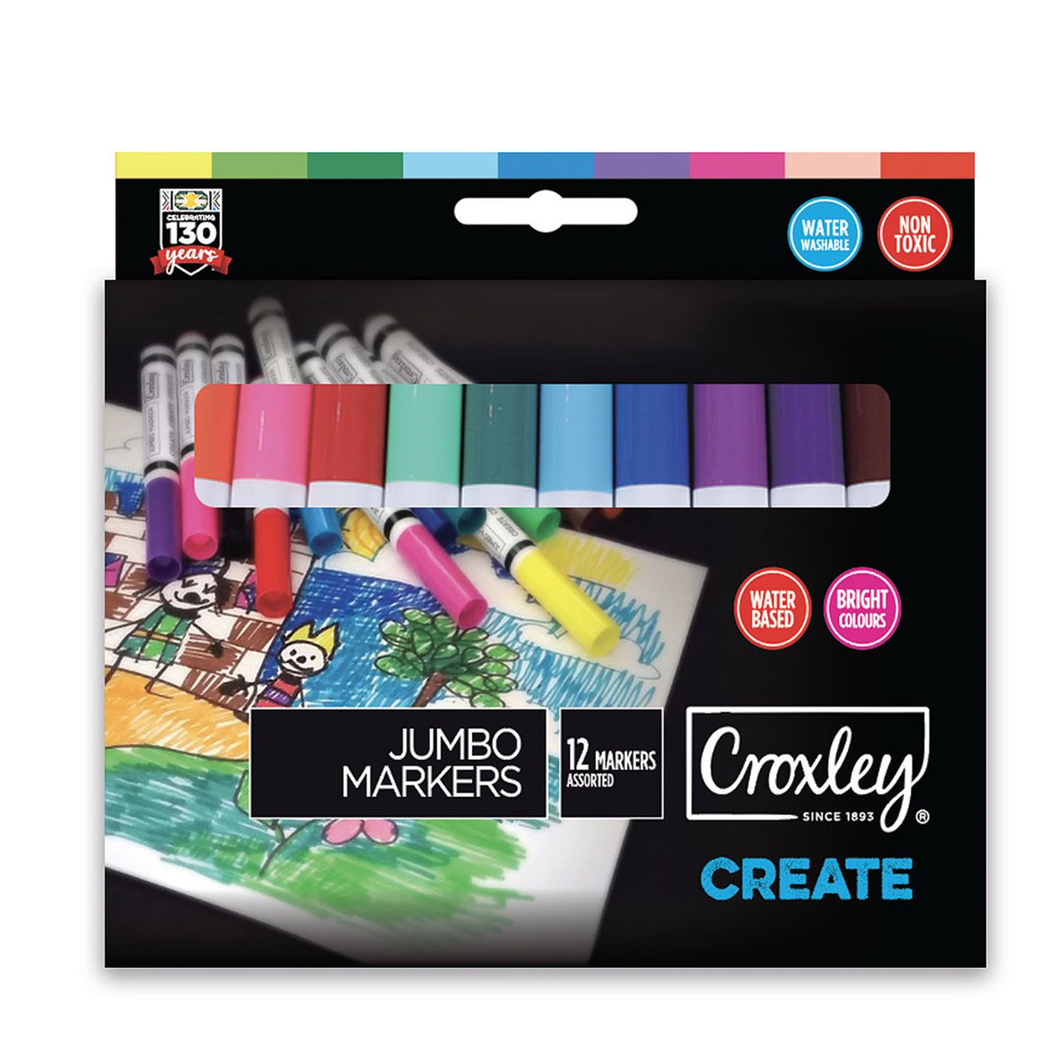 jumbo fibre markers - assorted - 12 pack | Folio Office National