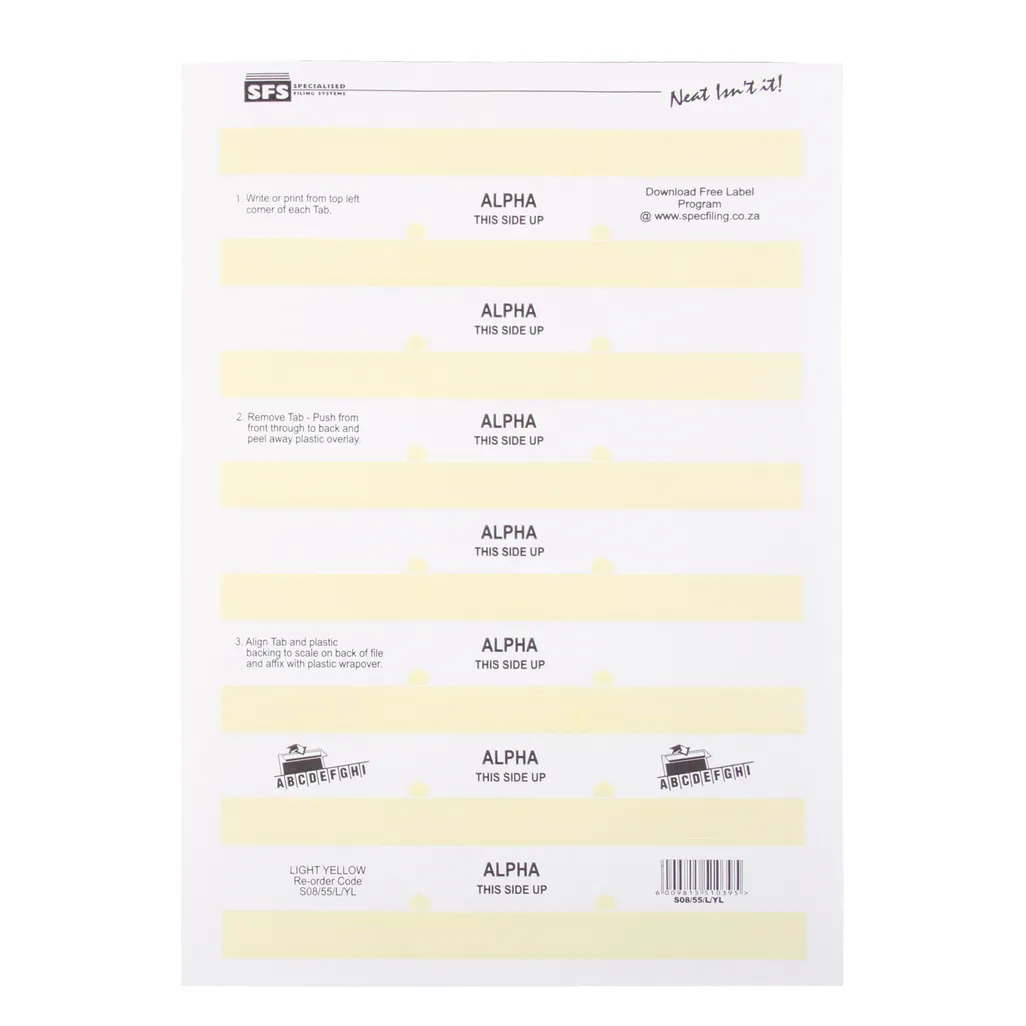 self-adhesive filing tabs - alpha 55mm - light yellow - 144 pack ...