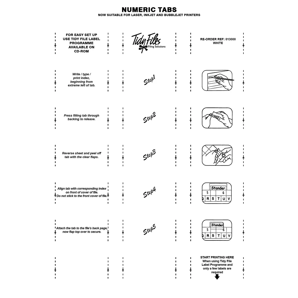 self-adhesive filing tabs - numeric - 10 x 33mm - white - 120pack ...