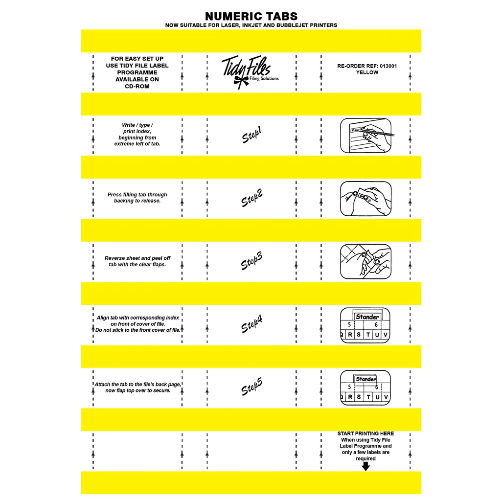self-adhesive filing tabs - numeric - 10 x 33mm - dark yellow - 120pack ...