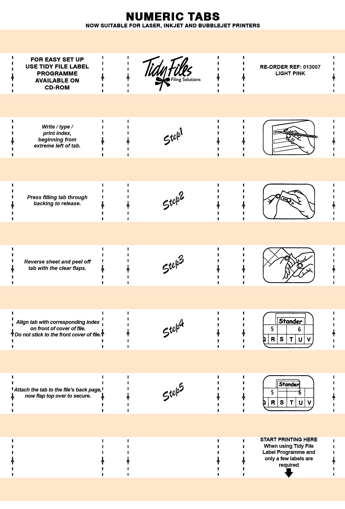 self-adhesive filing tabs - numeric - 10 x 33mm - light pink - 120pack ...