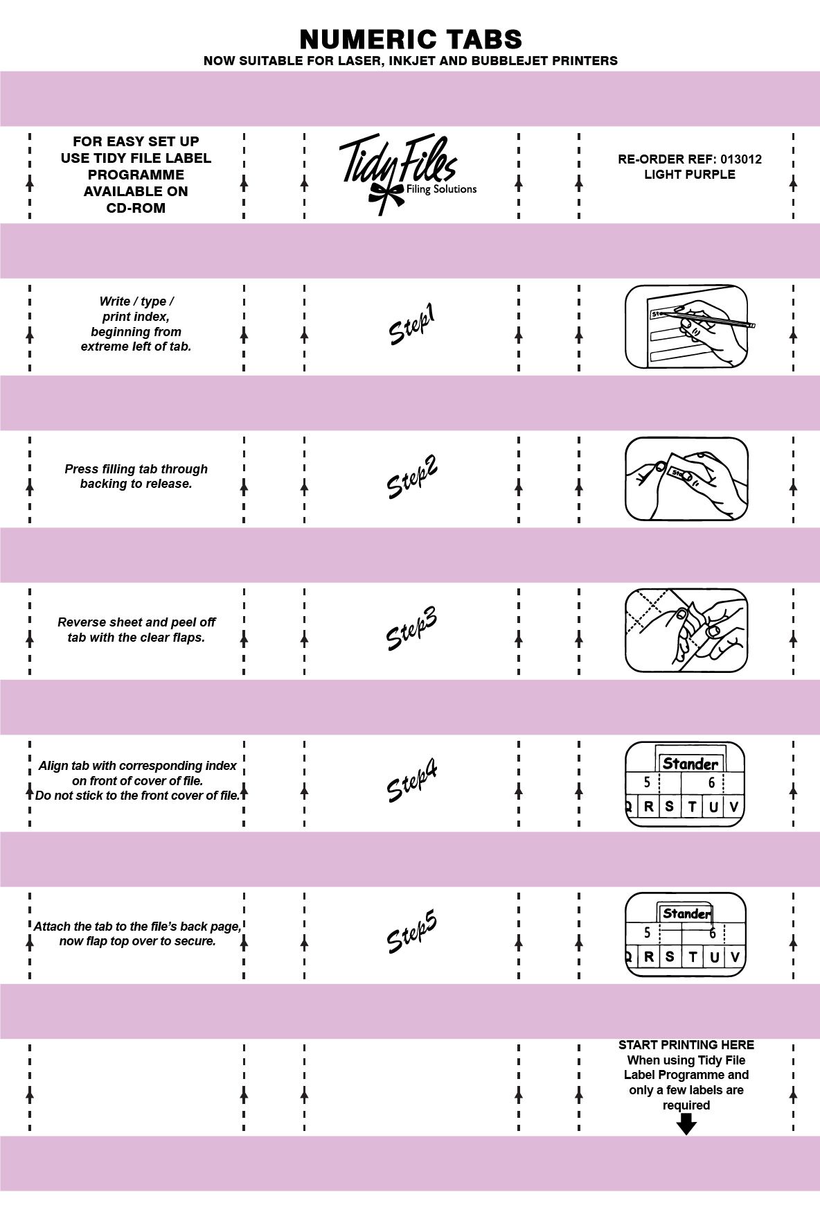 self-adhesive filing tabs - numeric - 10 x 33mm - light purple ...