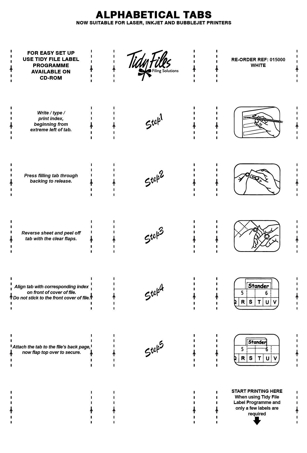 self-adhesive filing tabs - alpha - 10 x 55mm - white - 120pack ...