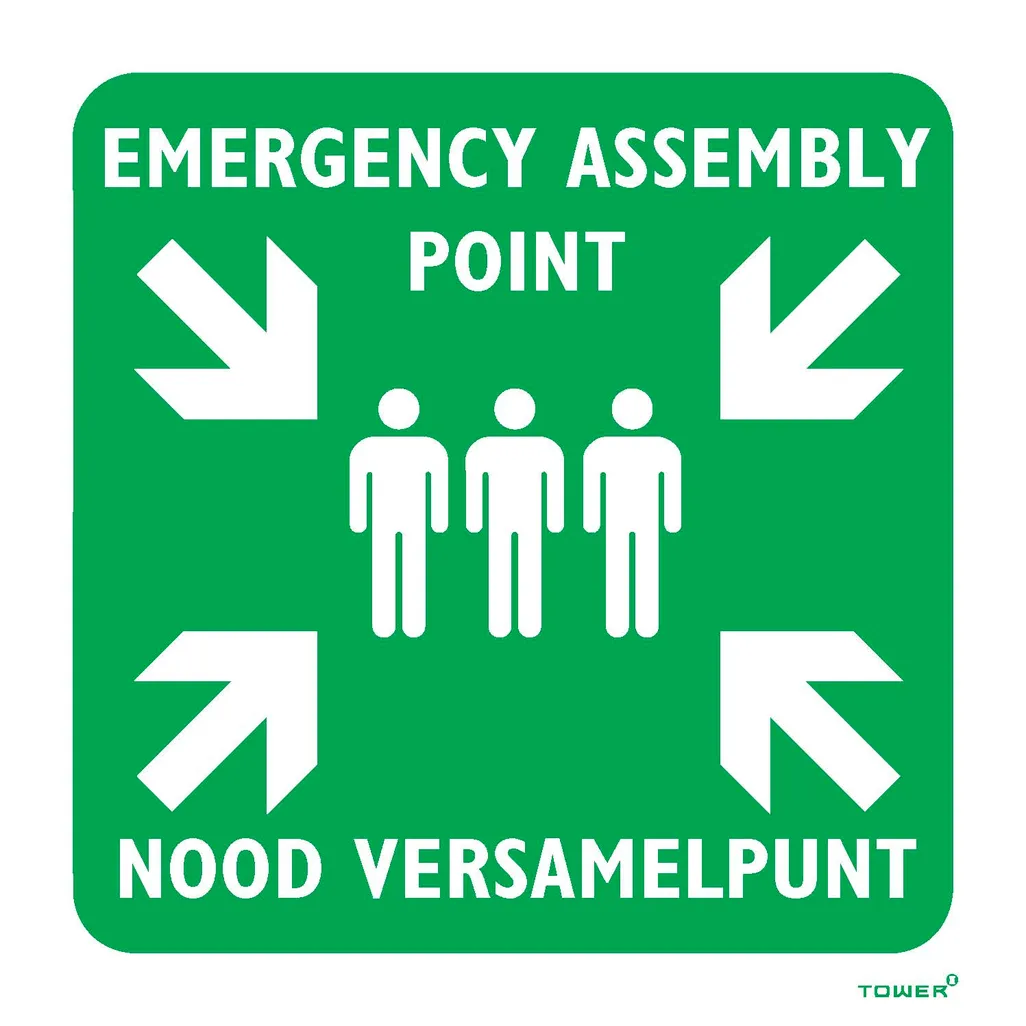 assembly point sign - assembly point (440 x 440mm) - green & white ...