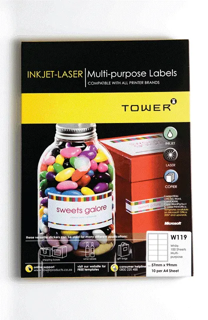 a4 inkjet laser labels - 57 x 99mm - white - 100 pack | Office National