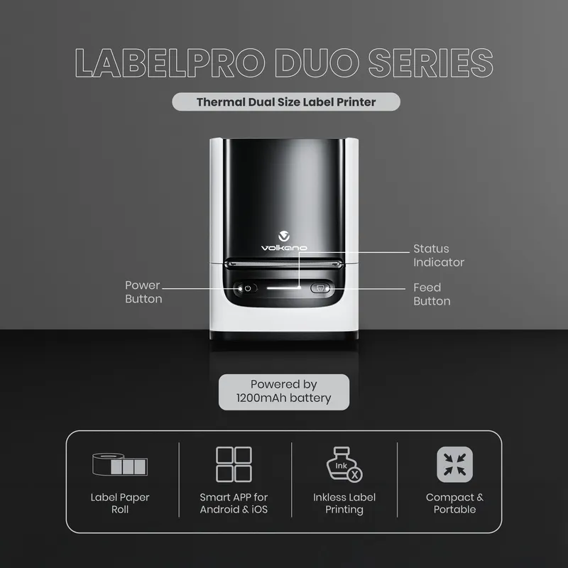 Volkano LabelPro Duo Series Thermal Dual Size Label Printer - Black and ...