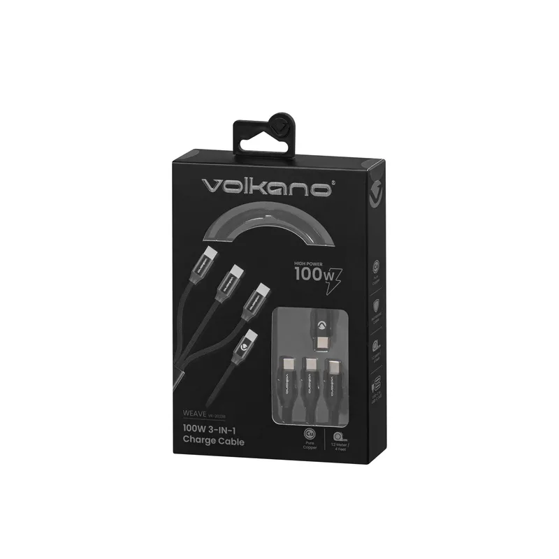 Volkano Weave Series 100w 3-in-1 Charge Cable - Black | CH Africa
