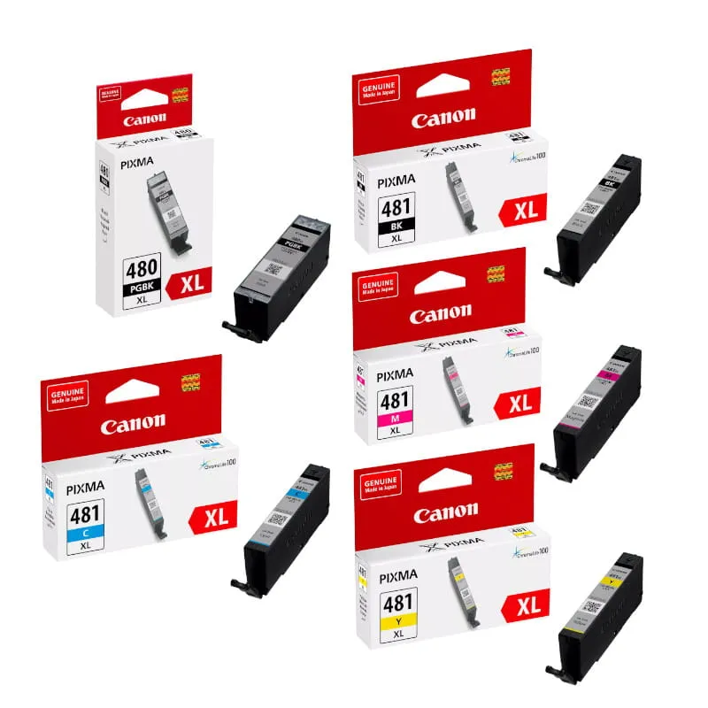 Canon 480XL Black and 481XL Black Cyan Magenta Yellow Original Ink ...