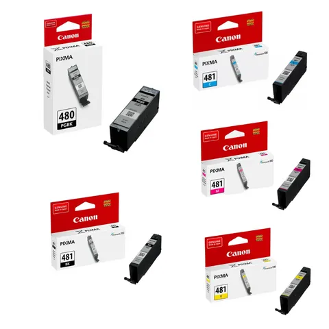 Canon 480 Black and 481 Black Cyan Magenta Yellow Original Ink ...