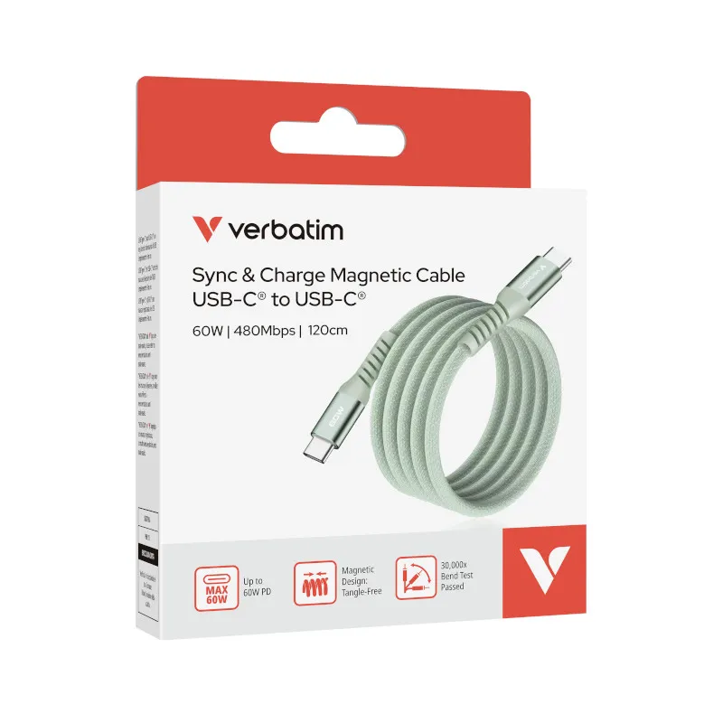 Verbatim Sync & Charge 60W Magentic USB-C to USB-C Cable - 1.2M Green ...