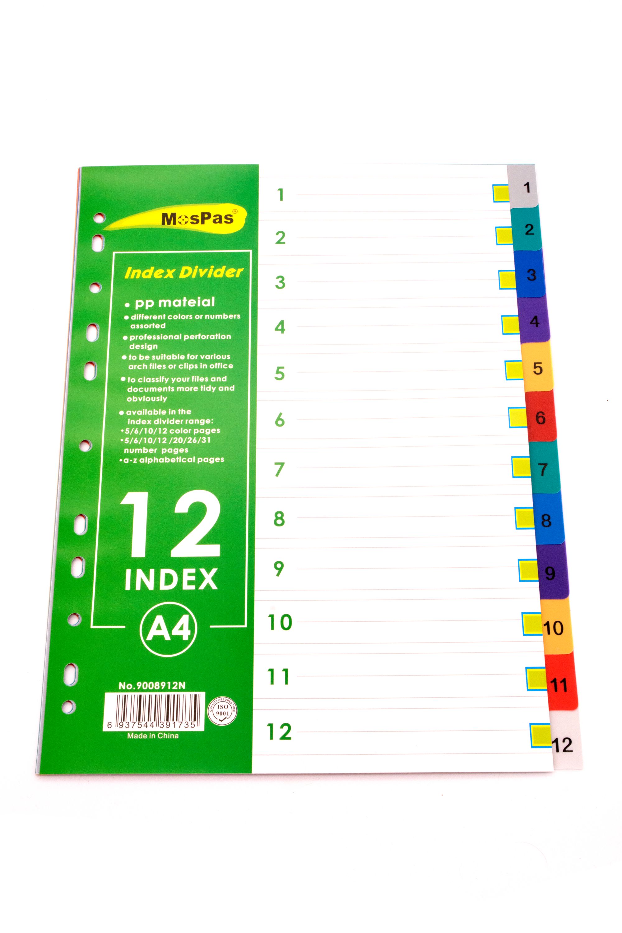 A4 PVC 1-12 Dividers | Formax