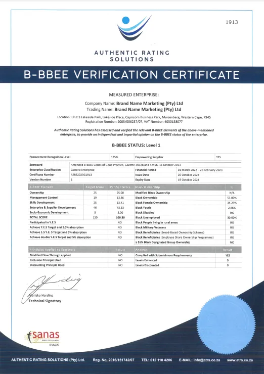 BEE Certificate | DiscoveryShop