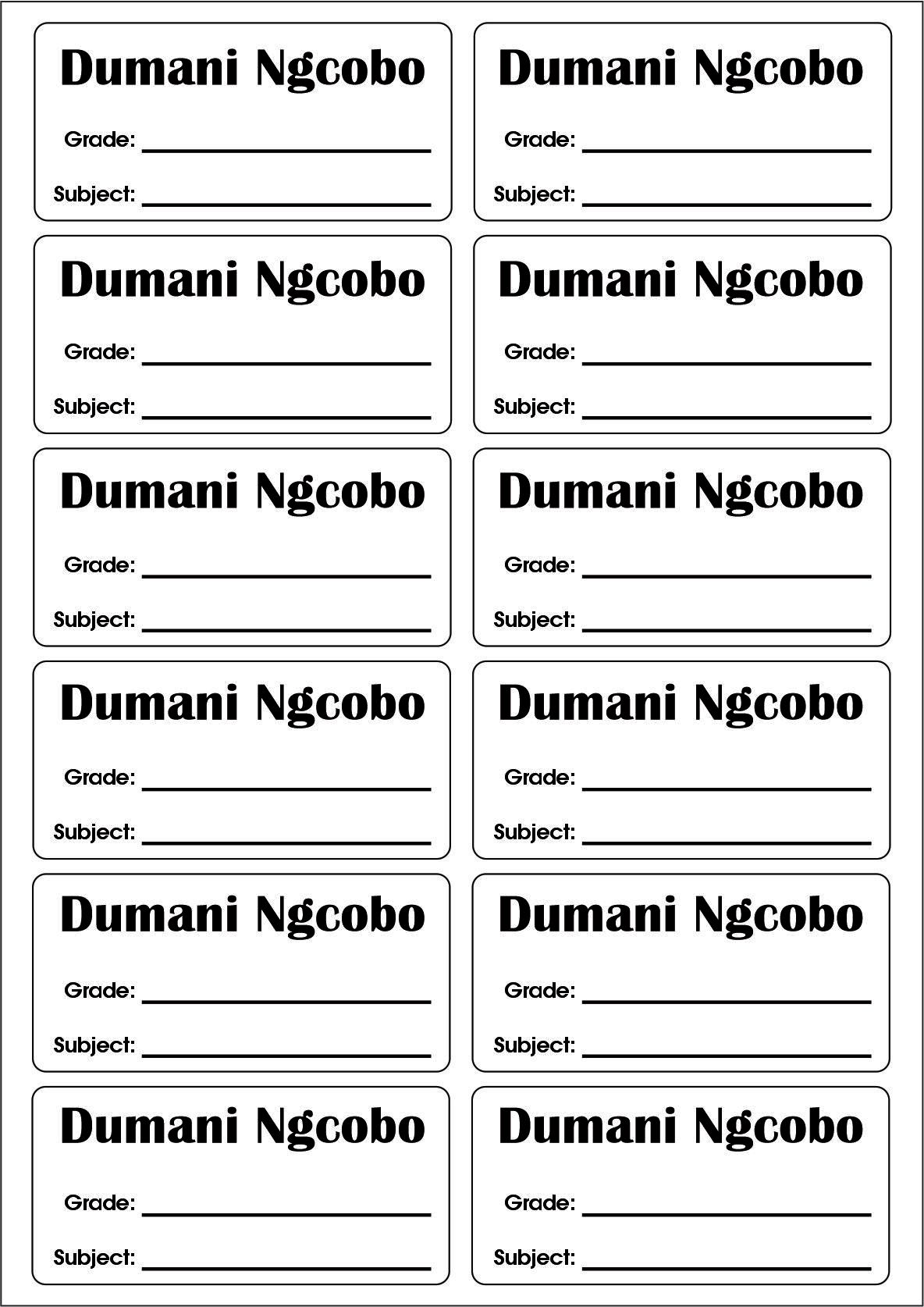Stationery book labels personalized 12pc | PMB Office National