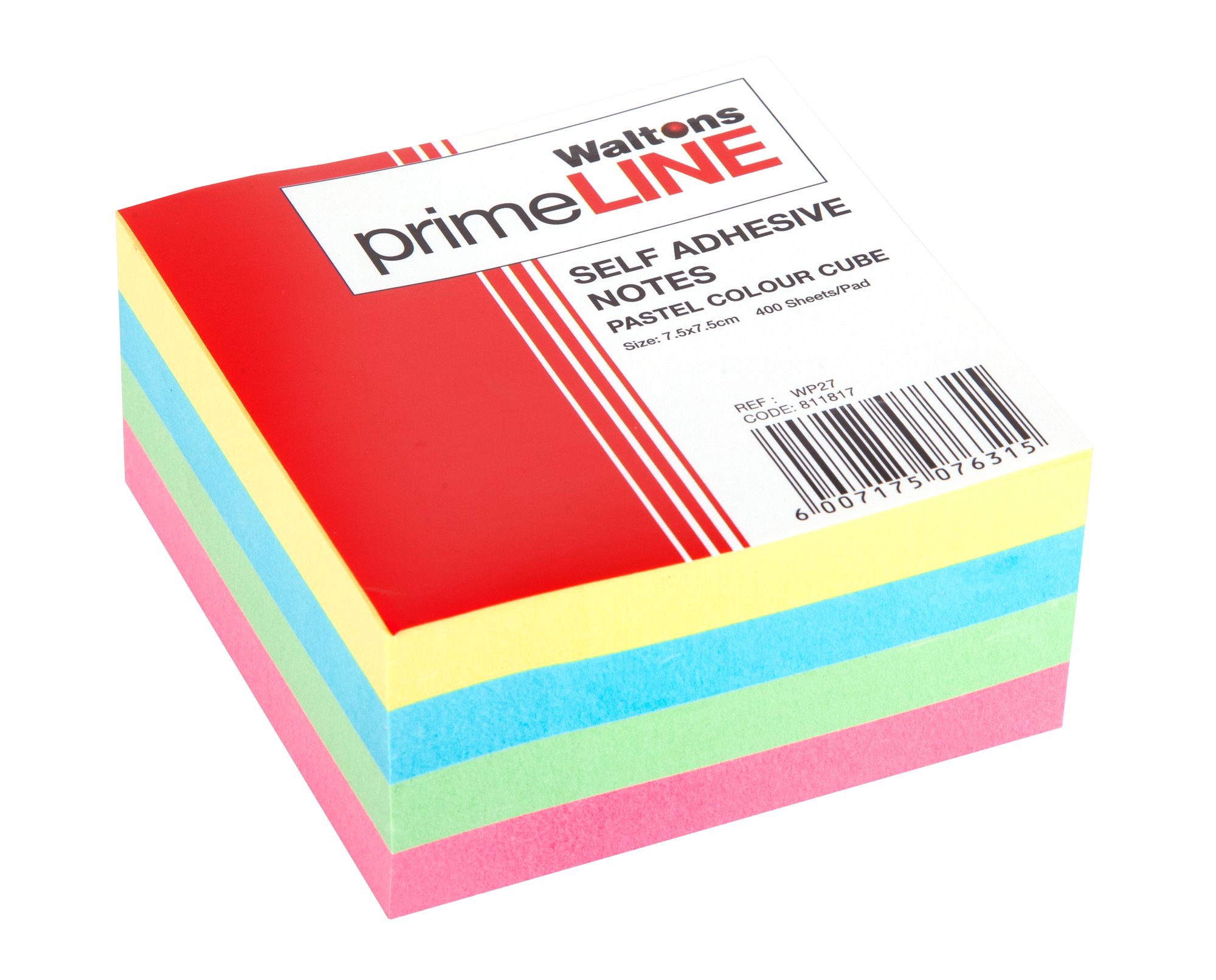 Waltons Primeline Pastel 5Colour Memo Cube Self Adhesive 400 Sheets ...