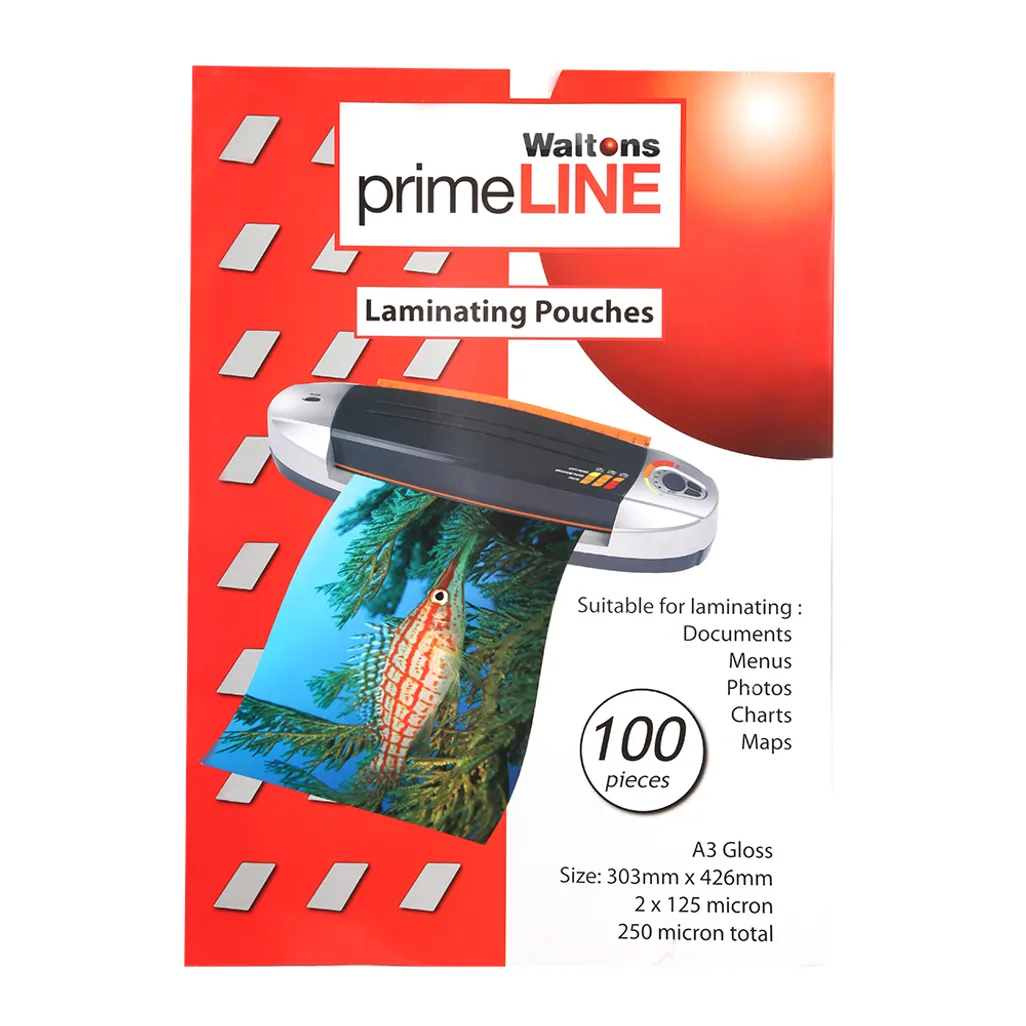 Waltons PrimeLine A3 250mic Laminating Pouch Pack 100 | Bidvest Waltons