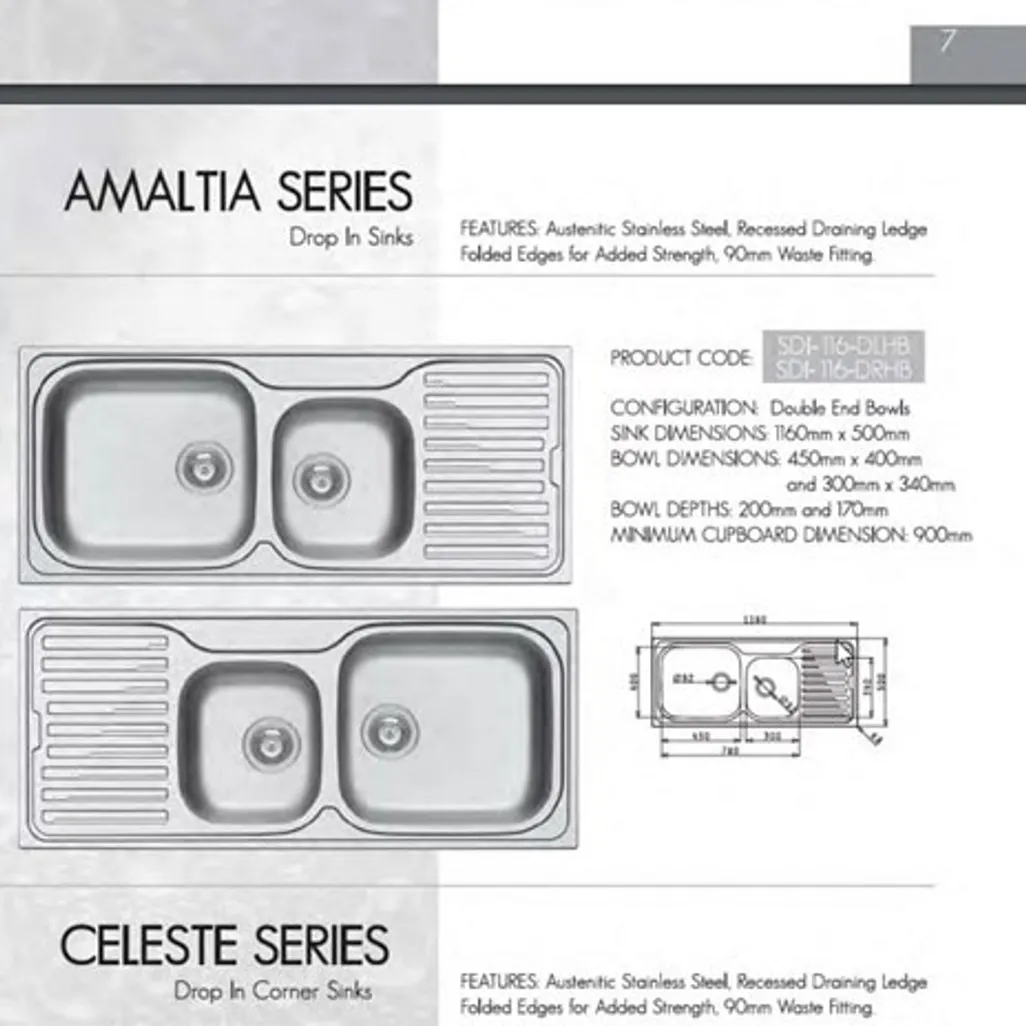 Amaltia Series – Drop In Sink – Double End Bowls | Kwikot