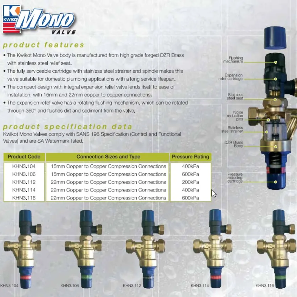 Mono Pressure Control Valve 400kPa/15mm | Kwikot